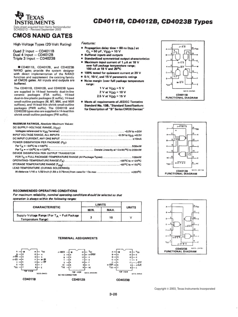 CD4011 CMos NAND Datasheet | Electronics | Semiconductors And Active ...