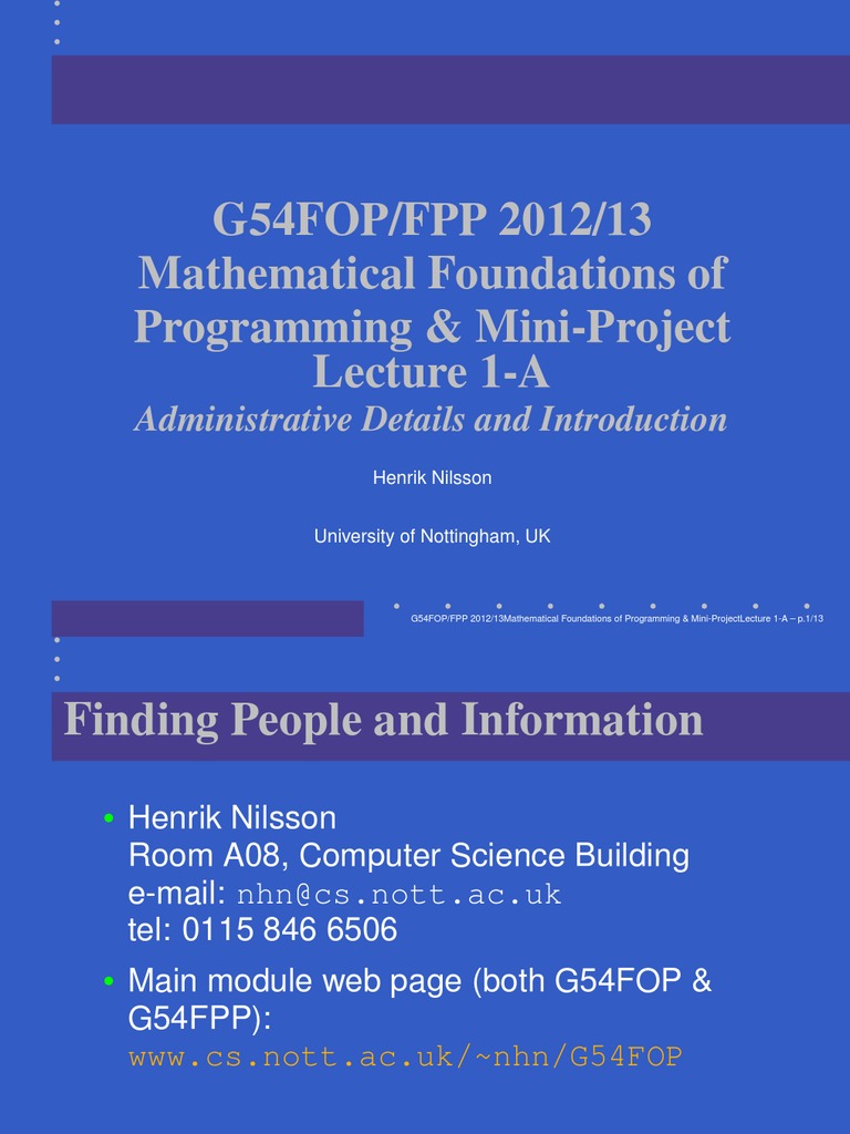G54FOP/FPP 2012/13 Mathematical Foundations of Programming & Mini ...