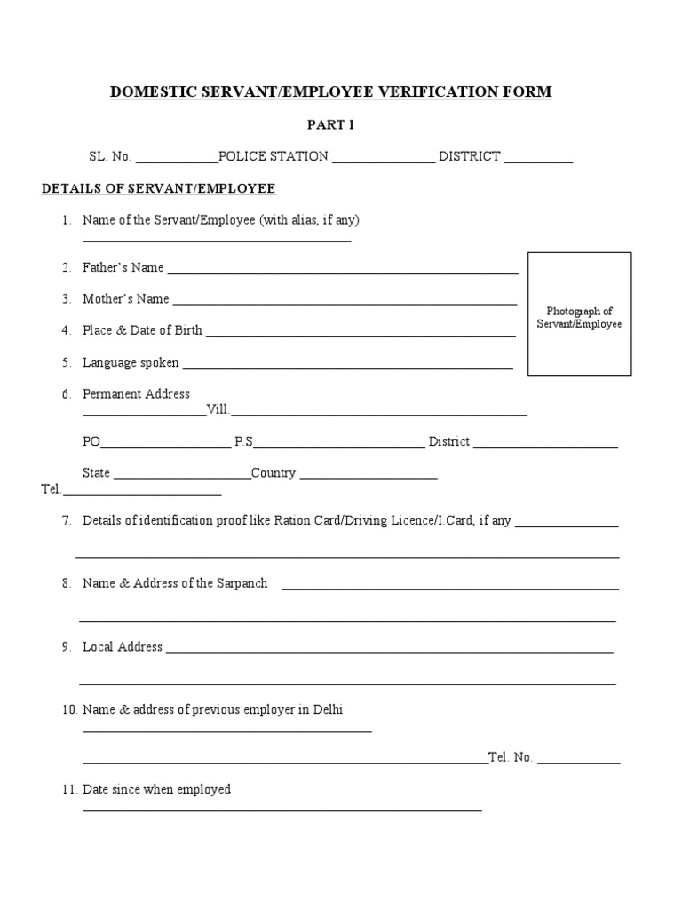 Police Verification for Domestic Servant | Identity Document