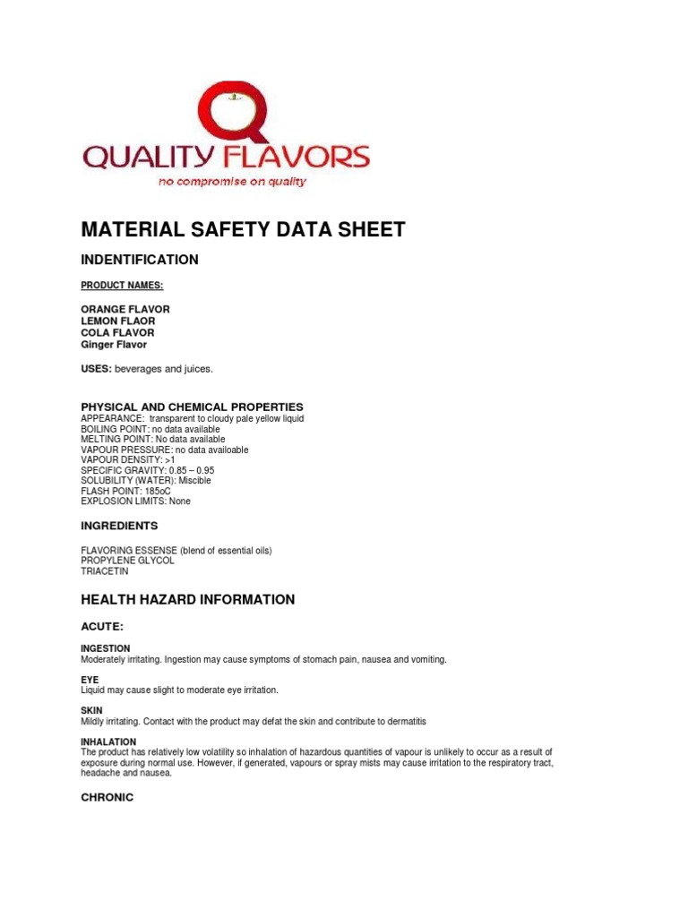 Msds Flavors PDF | PDF | Combustion | Nausea