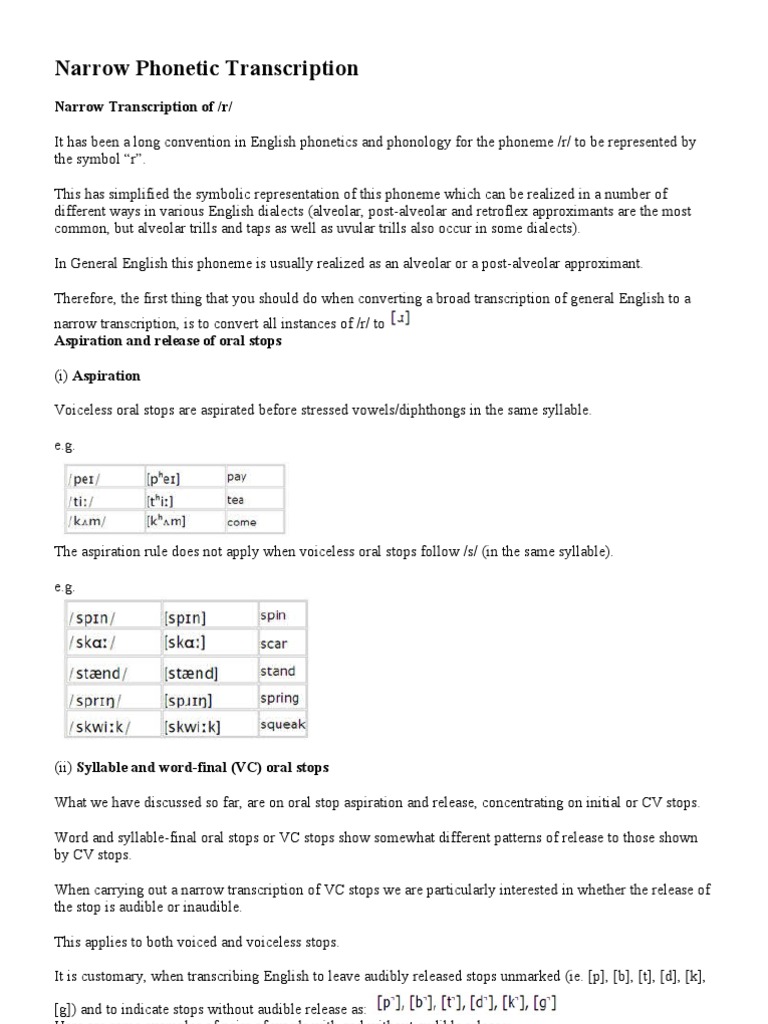 Narrow Phonetic Transcription | Download Free PDF | Consonant | Syllable