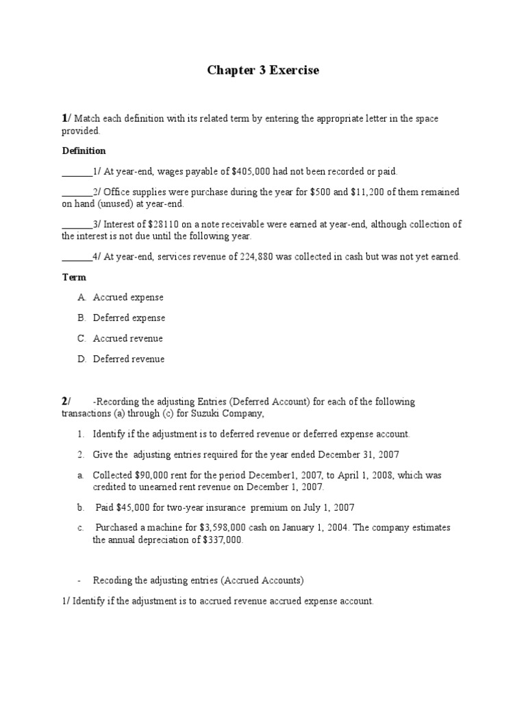 Chapter 3 Exercise | PDF | Debits And Credits | Accrual