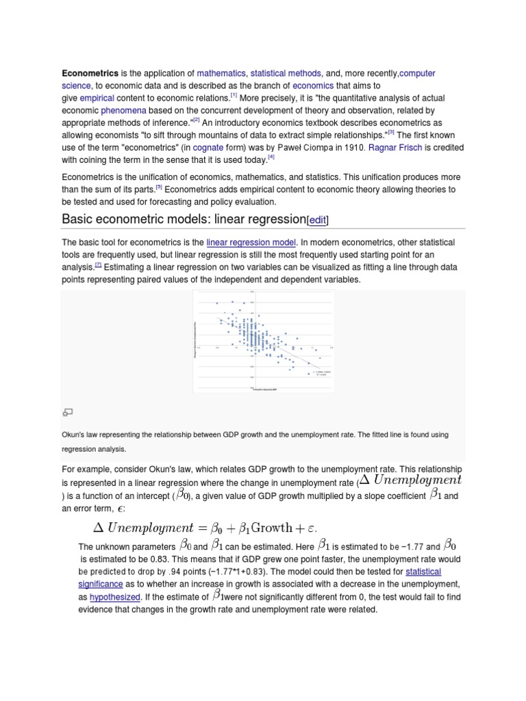 Basic Econometric Models Linear Regression Econometrics Is The