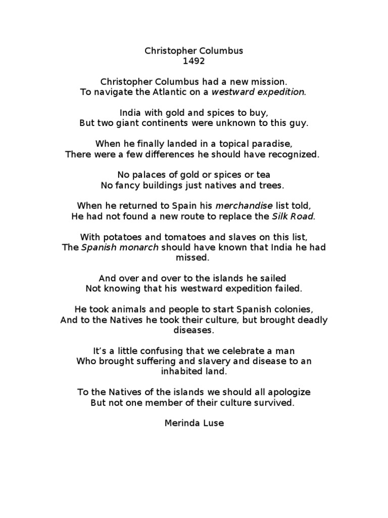 christopher columbus poem | Christopher Columbus | Vikings