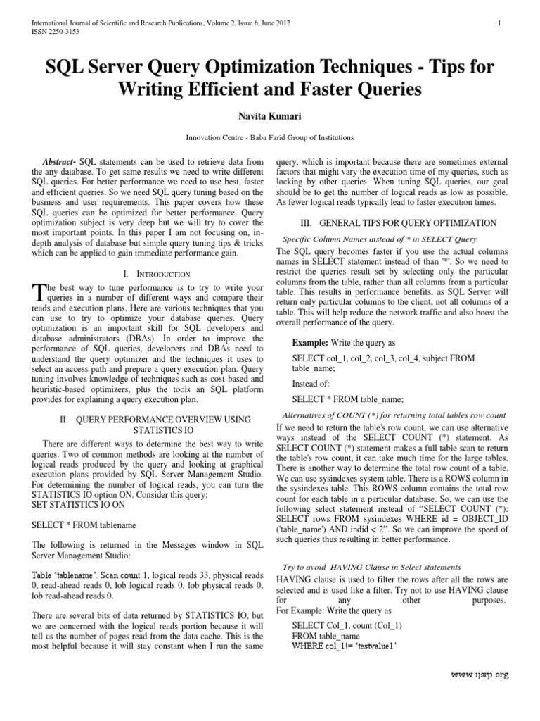 SQL Query Optimization Guide | PDF | Database Index | Microsoft Sql Server