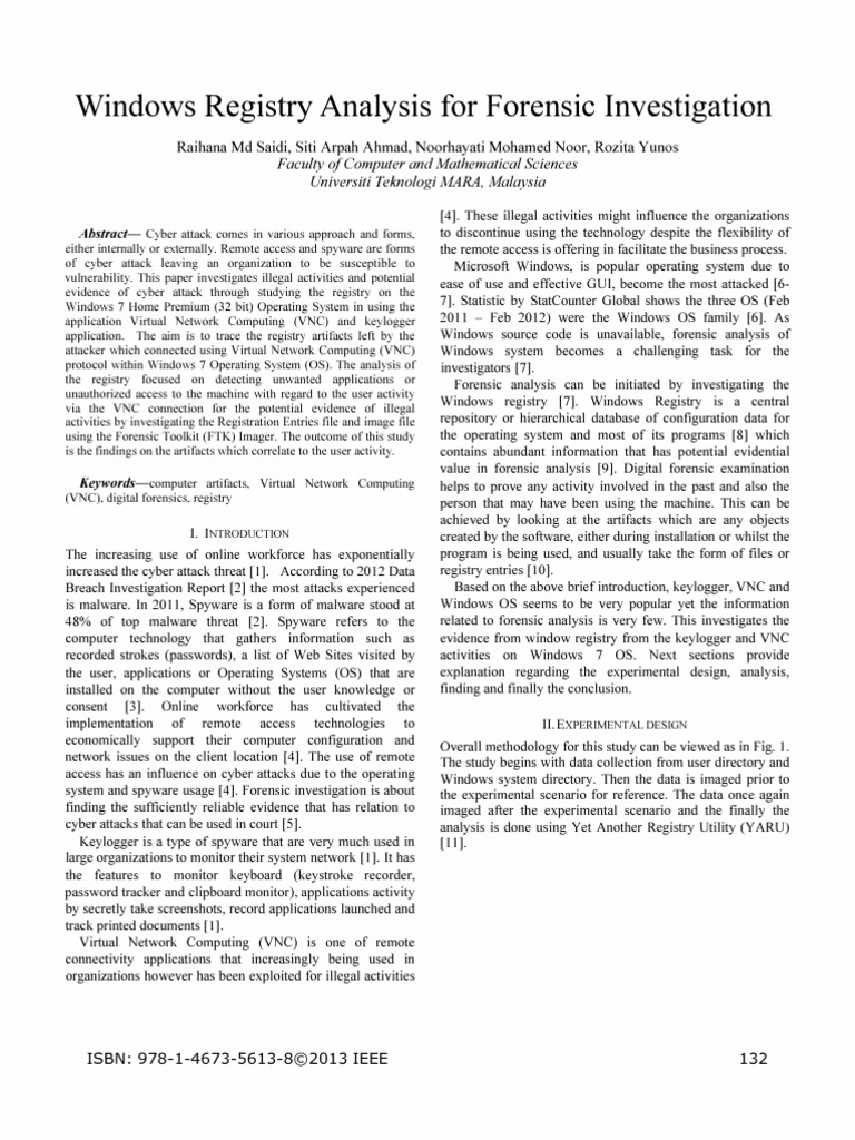 Windows Registry Analysis For Forensic Investigation | PDF | Windows Registry | Spyware