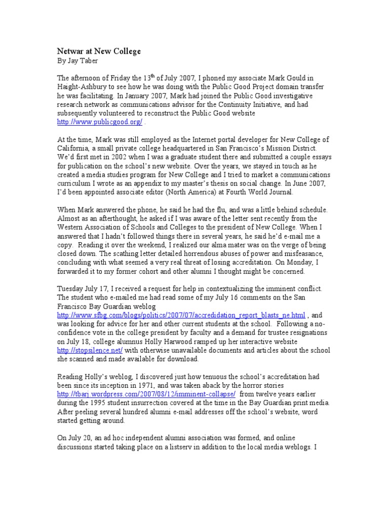 Netwar at New College | PDF | Blog | Public Sphere