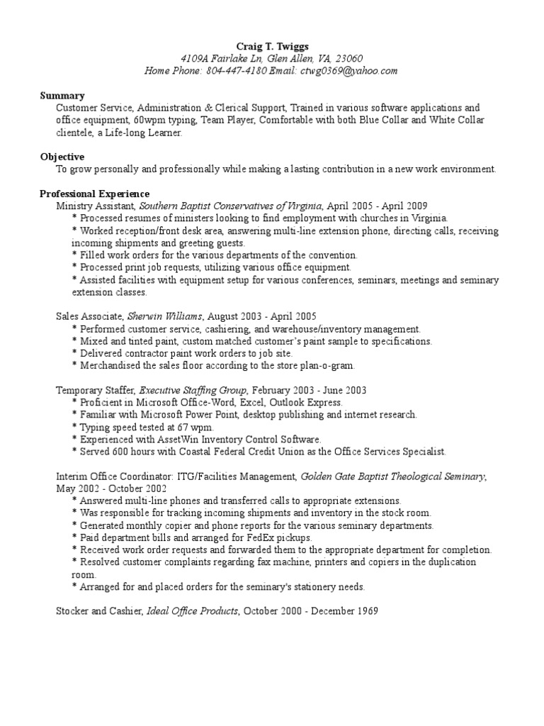 Craig Jobbam Resume | PDF | Virginia | Inventory