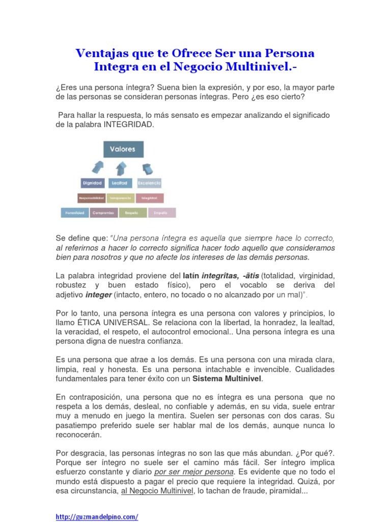 Ventajas Que Te Ofrece Ser Una Persona Integra en El Negocio Multinivel ...