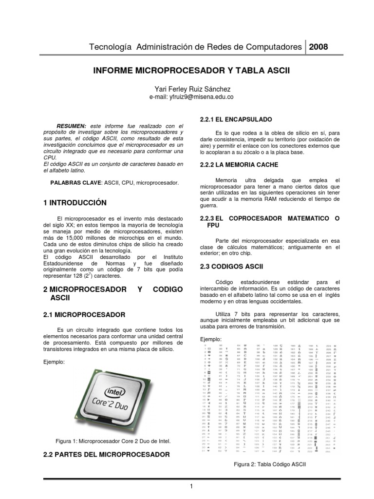 Informe Microprocesador y Codigo ASCII | PDF | Microprocesador | Ascii