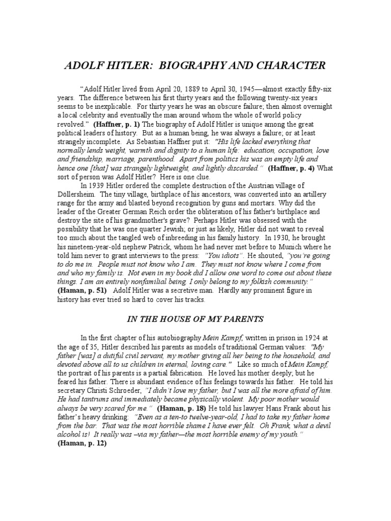 Hitler: Biography and Character Insights | PDF