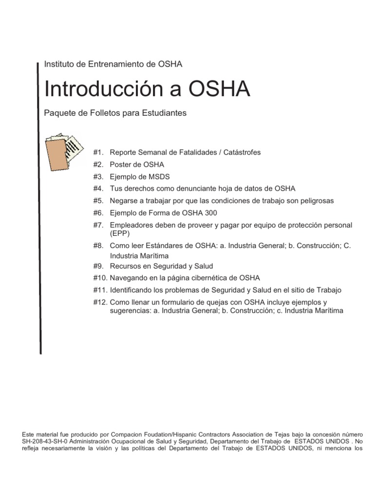 Intro To Osha Handout Spanish | PDF