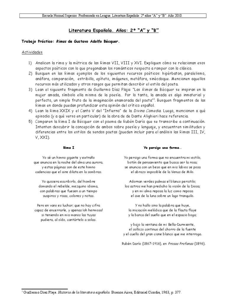 Trabajo Práctico. Rimas de Becquer | PDF | Rima | Poesía