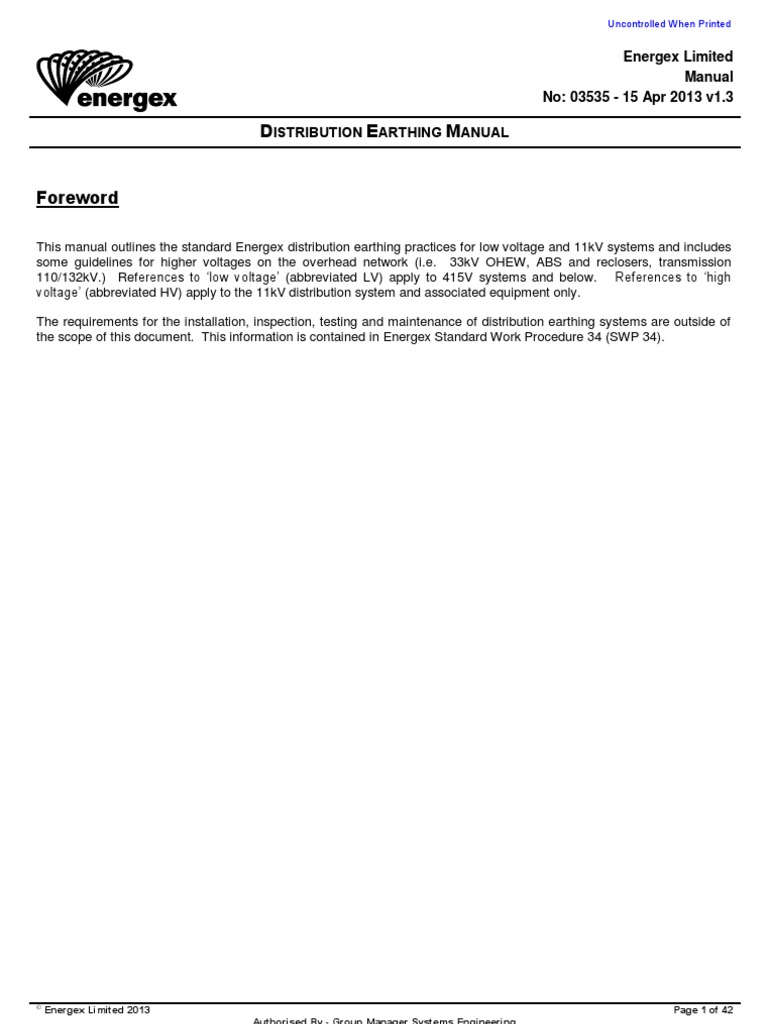 Energex Distribution Earthing Manual | PDF | Electric Power ...