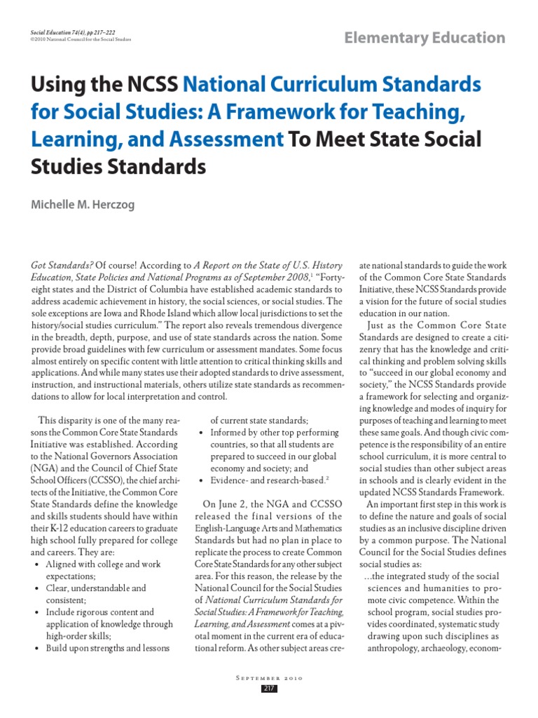 National Curriculum Standards For Social Studies | PDF | Civics ...