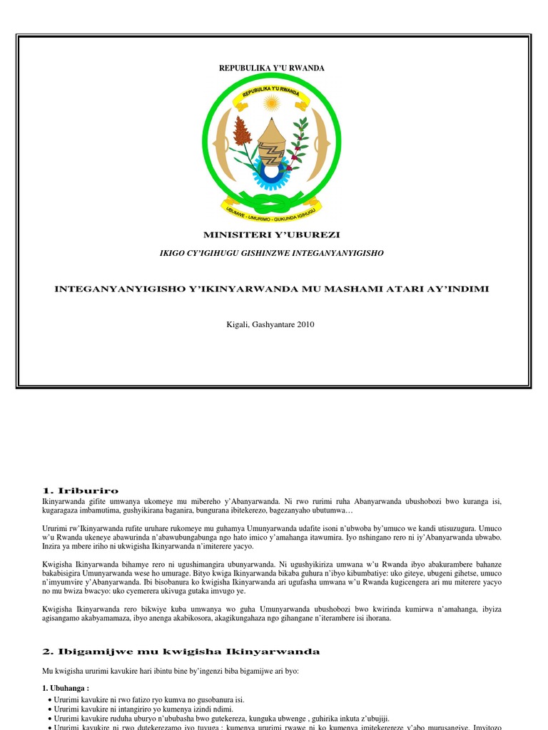 Integanyanyigisho Ikinyarwanda 4 5 6 Sciences Ivuguruye Pdf