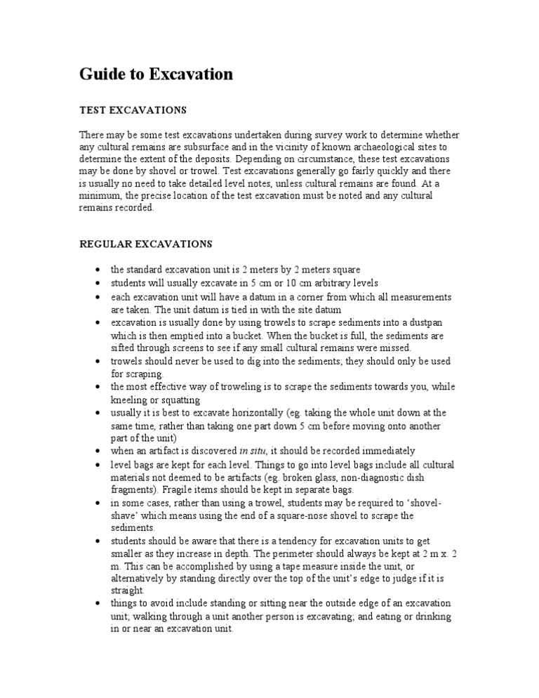 Guide To Excavation: Test Excavations | PDF | Excavation (Archaeology ...