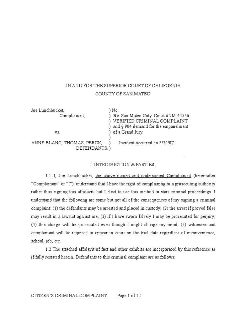 Verified Criminal Complaint | PDF | Contempt Of Court | Life Imprisonment