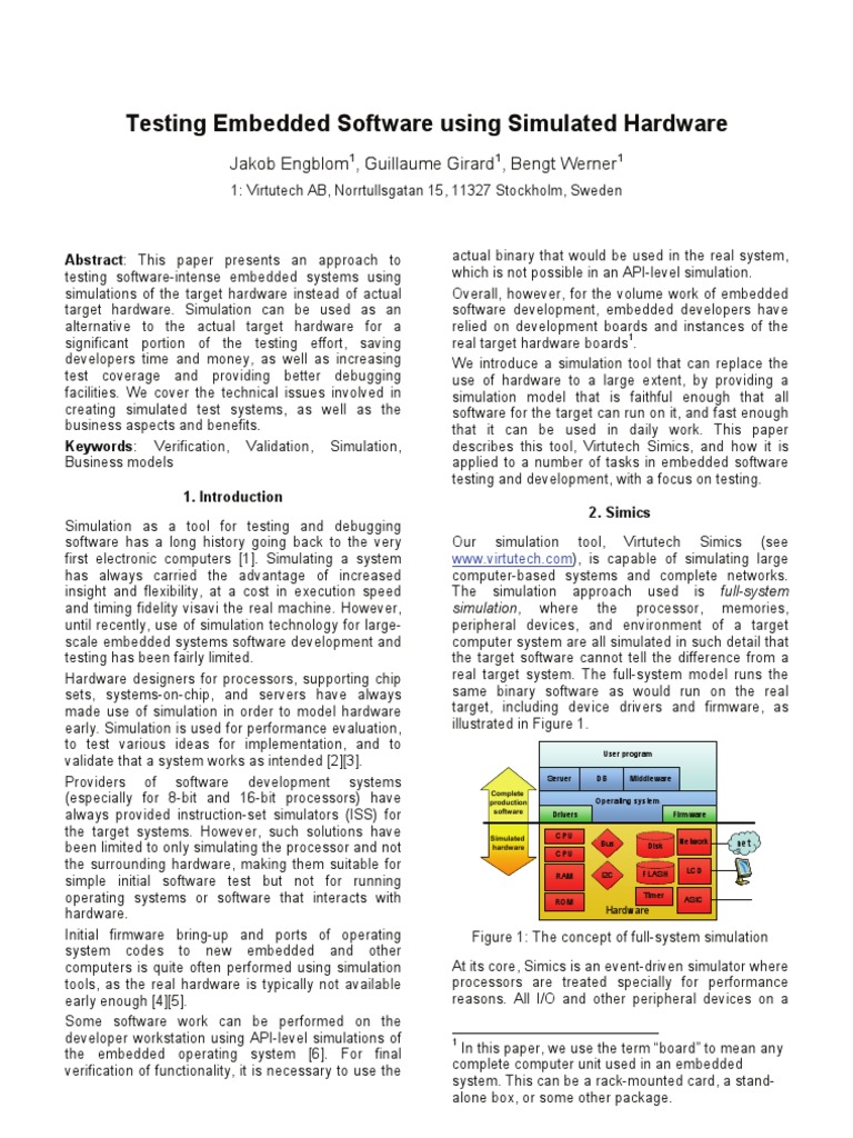 Testing Embedded Software Using Simulated Hardware: Jakob Engblom ...