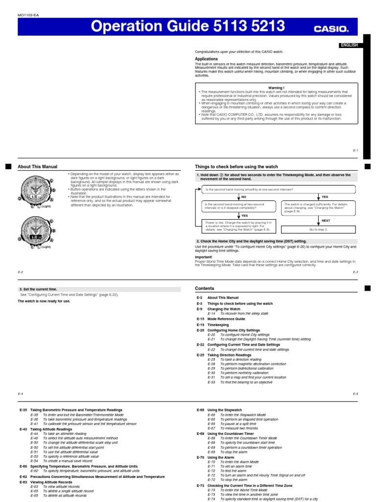 Casio Protrek PRG 500 Watch Manual | PDF | Atmospheric Pressure | Altimeter