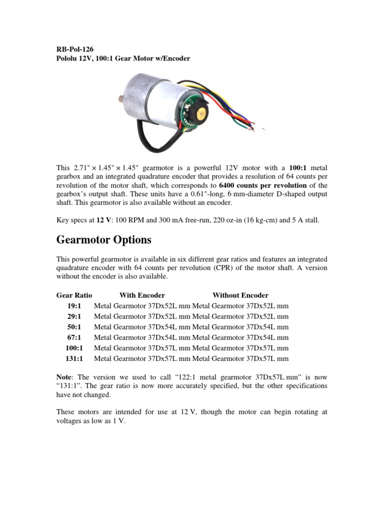 Datasheet-Motor 12V With Encoder | PDF | Electric Motor | Gear