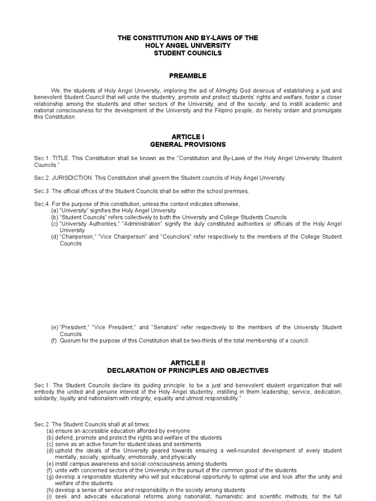 Holy Angel University Student Council Bylaws | PDF | Board Of Directors ...
