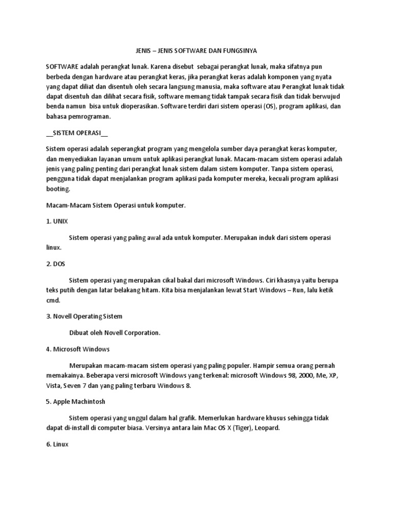 Jenis - Jenis Software Dan Fungsinya | PDF