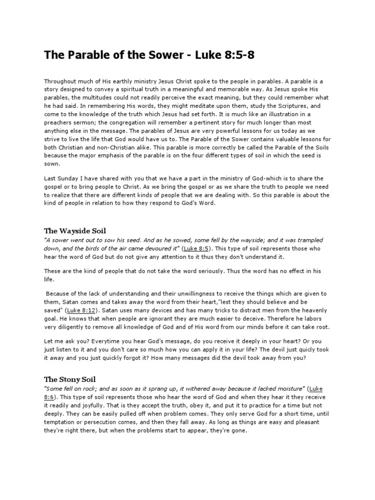 The Parable of The Sower | PDF | Parables Of Jesus | Theology