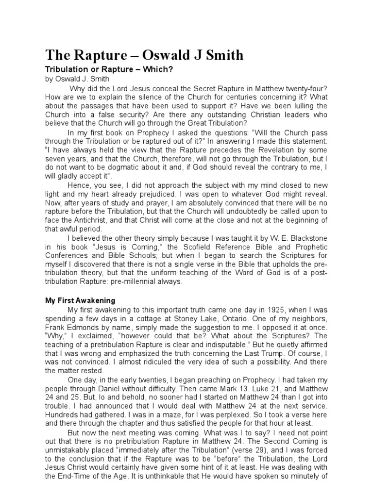 The Rapture Pdf Rapture Great Tribulation