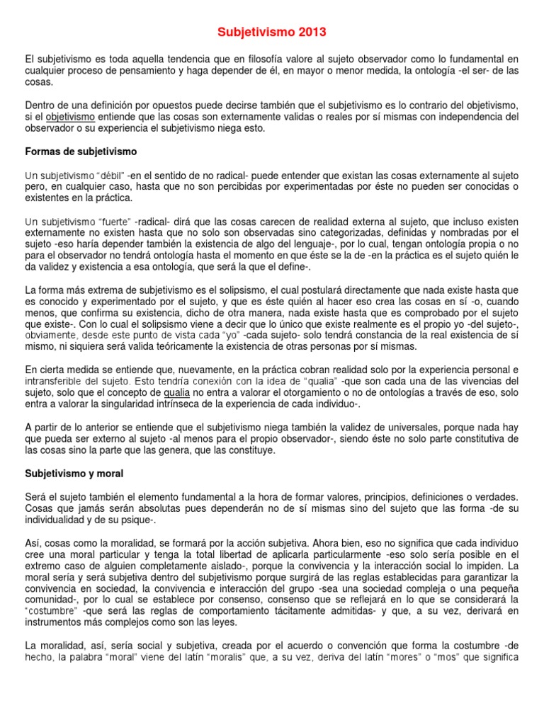 Definición y Tipos de Subjetivismo | PDF | Relativismo | Moralidad