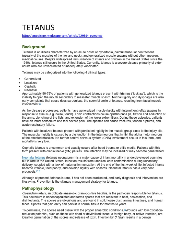 Tetanus: Background | PDF | Diseases And Disorders | Health Sciences