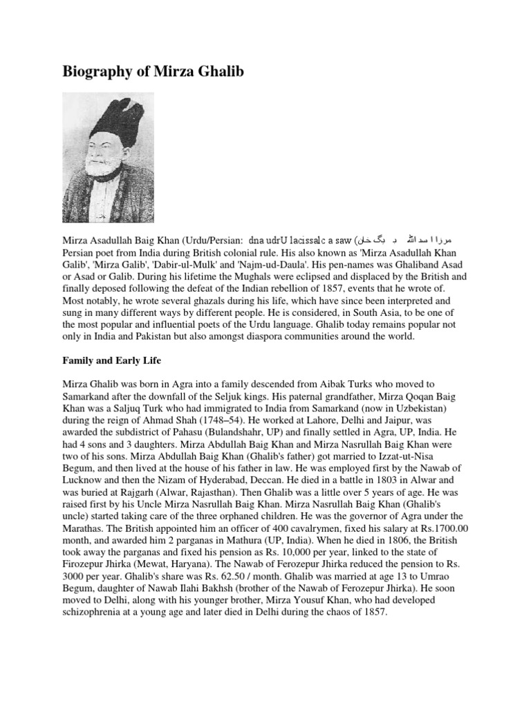 Mirza Ghalib: Life and Legacy | PDF | Poetry | Religion And Belief