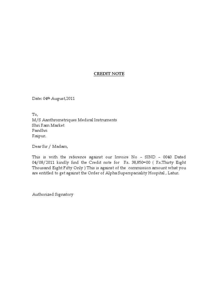 Credit Note Format | Business Documents | Accounting