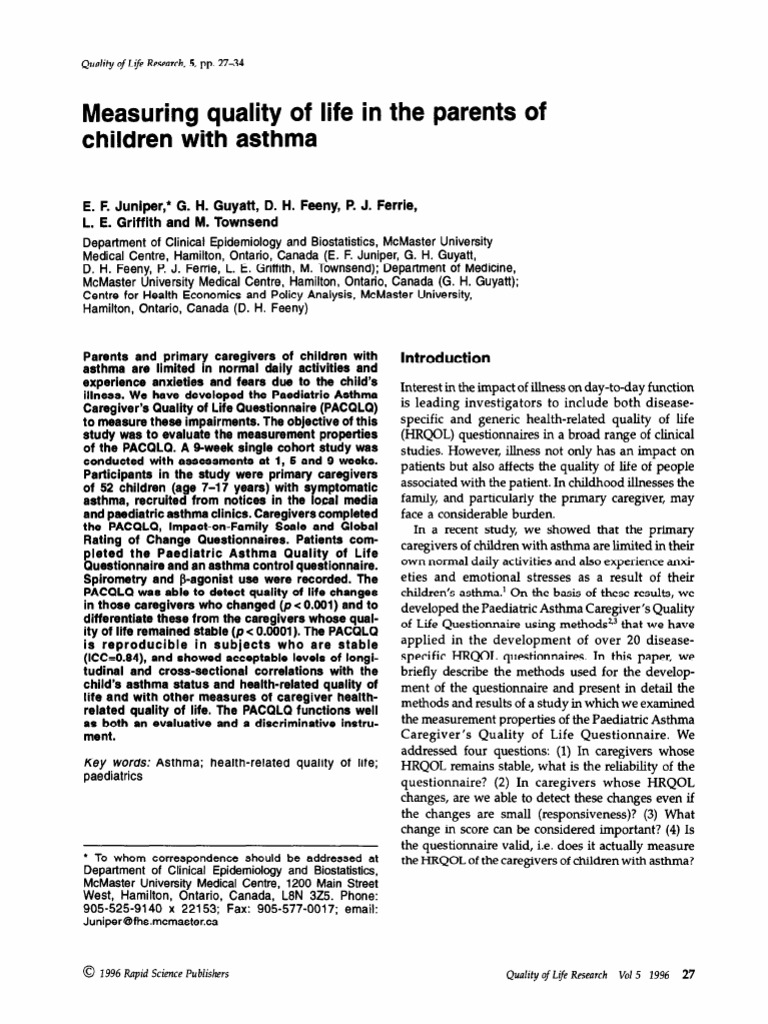 Quality of Life in Asthma Caregivers | PDF | Asthma | Validity (Statistics)