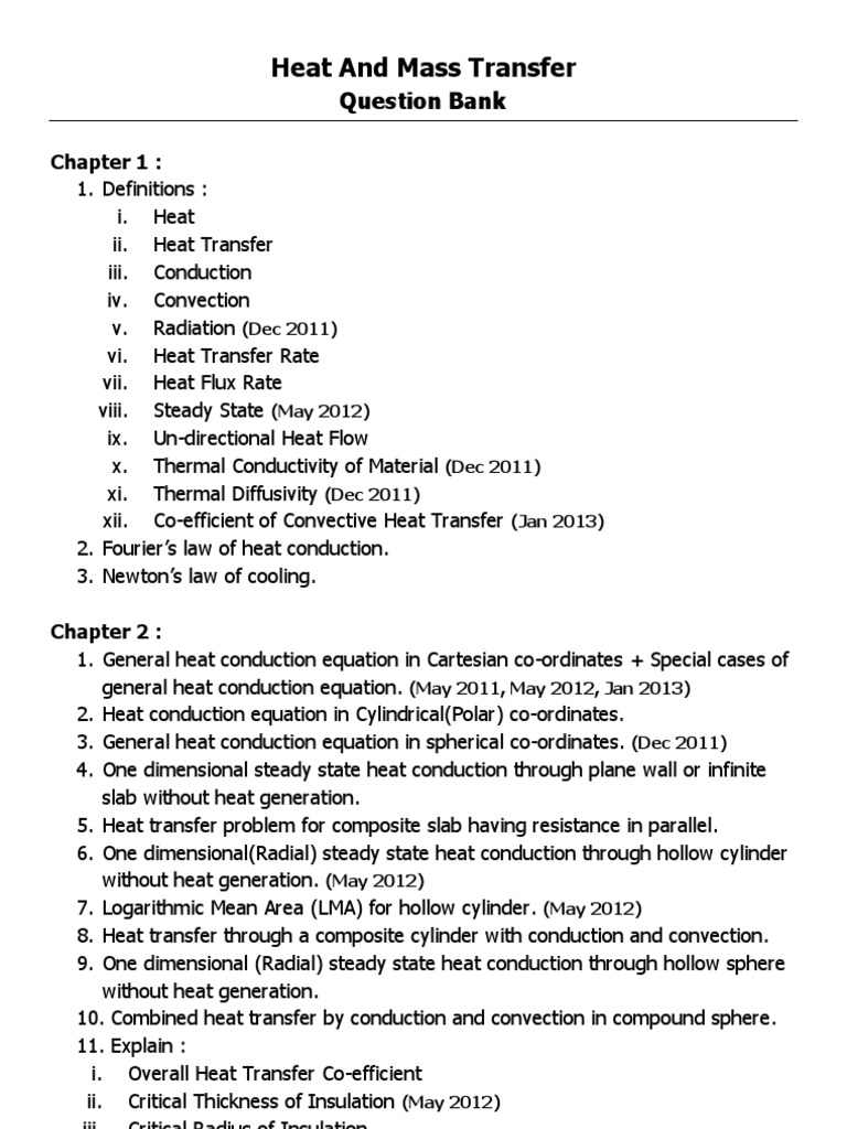 Heat & Mass Transfer Question Bank | PDF | Science & Mathematics
