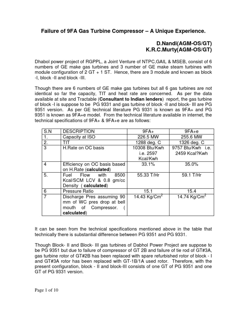 9FA Failures in Dabhol | PDF | Fatigue (Material) | Turbine