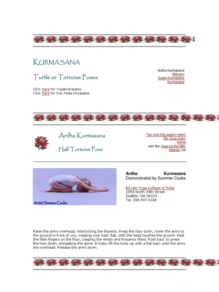 Turtle or Tortoise Poses: Urmasana | PDF | Ashtanga Vinyasa Yoga | Asana