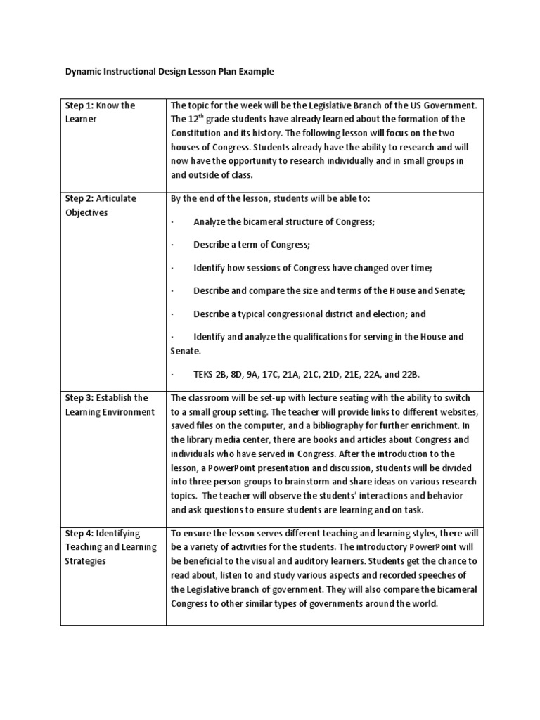 Dynamic Instructional Design Lesson Plan Example | PDF | United States ...