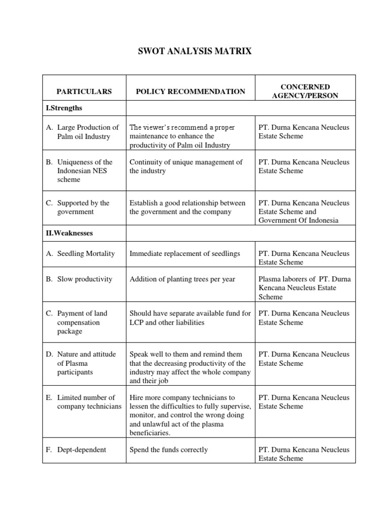Swot Analysis Matrix | PDF | Swot Analysis | Natural Environment