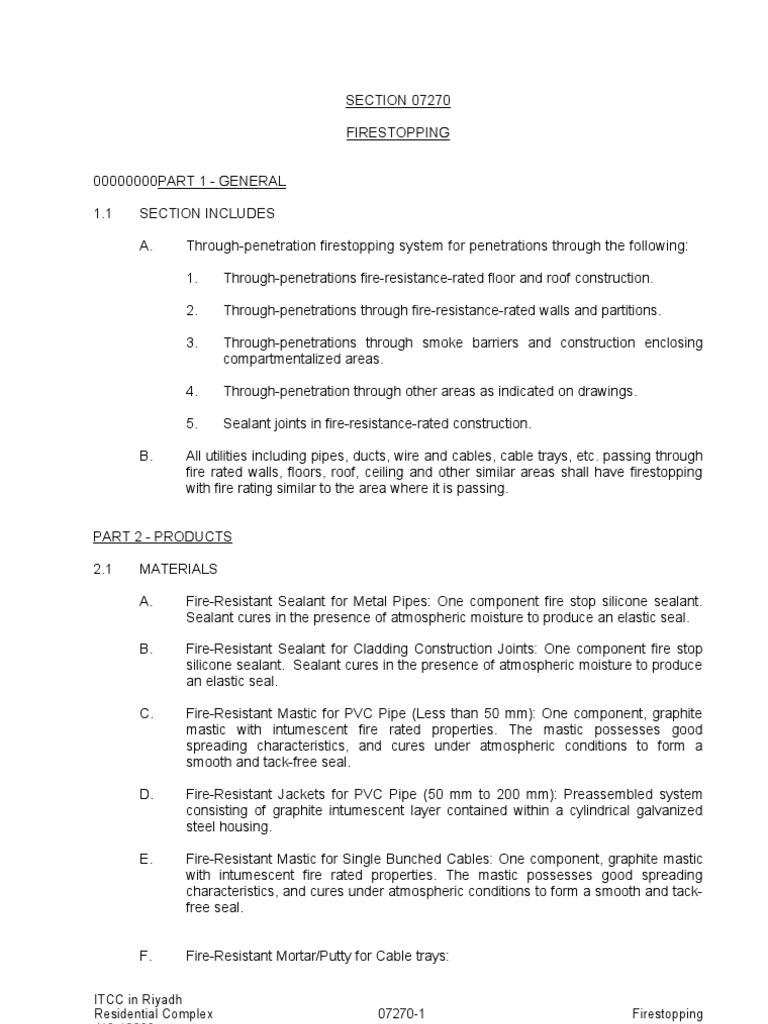 ITCC in Riyadh Residential Complex J10-13300 07270-1 Firestopping | PDF ...