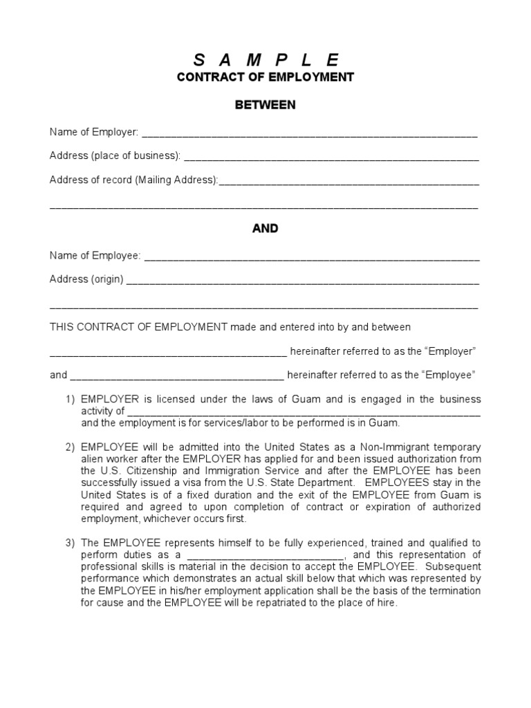 Pre Reviewed Employment Contract Sample | Wage | Employment