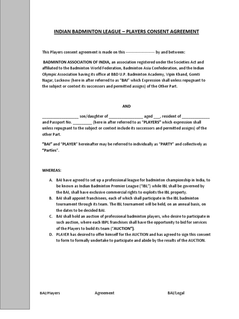 IBL Player Consent Form | PDF | Law Of Agency | Franchising