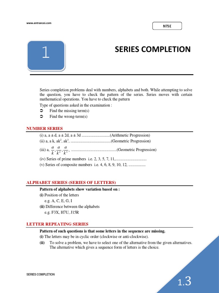 Ntse Series Completion Theory | Download Free PDF | Analysis ...
