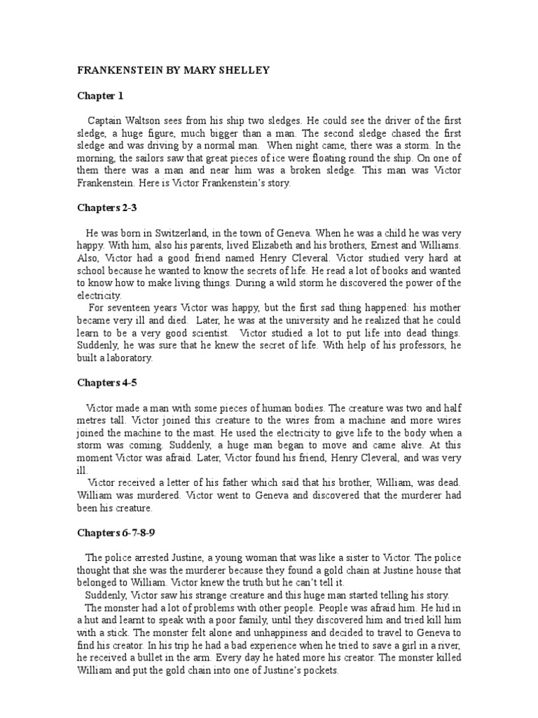 Summary Frankenstein | PDF | Frankenstein