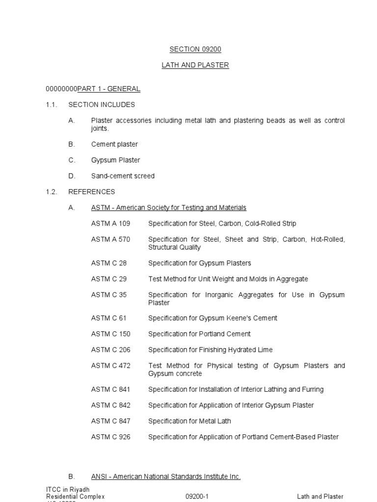 ITCC in Riyadh Residential Complex J10-13300 09200-1 Lath and Plaster ...