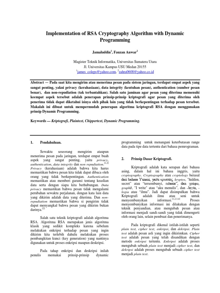 Implementation Of Rsa Cryptography Algorithm With Dynamic Programming Pdf