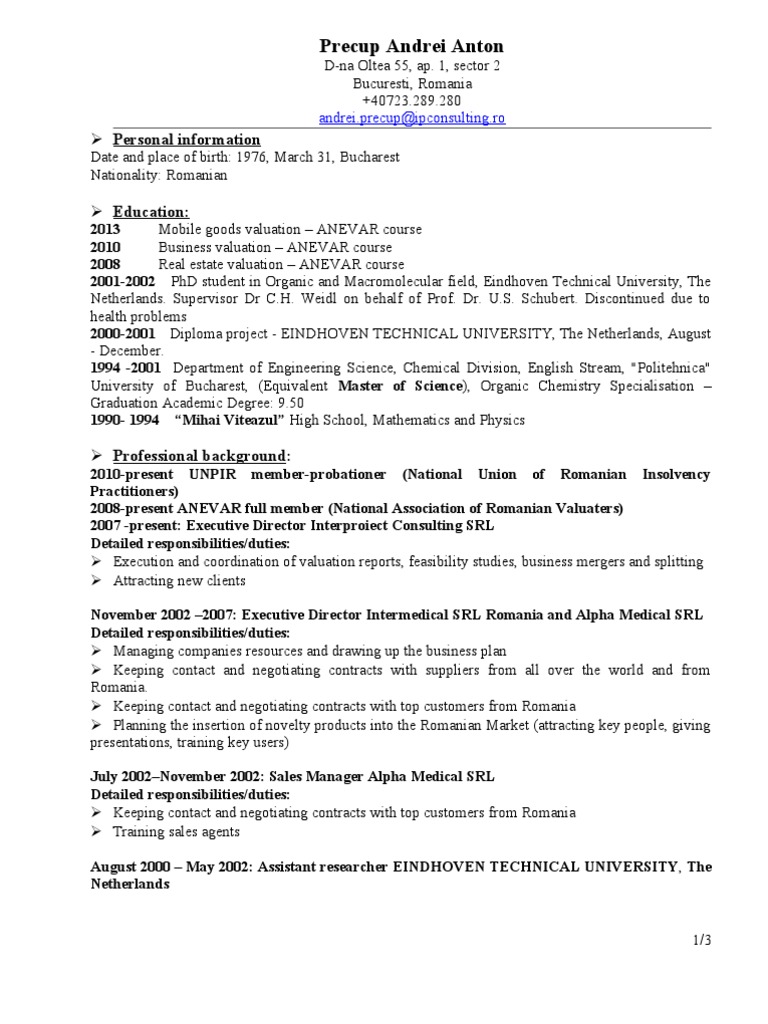 CV Engleza Andrei | PDF | Polymers | Chemistry