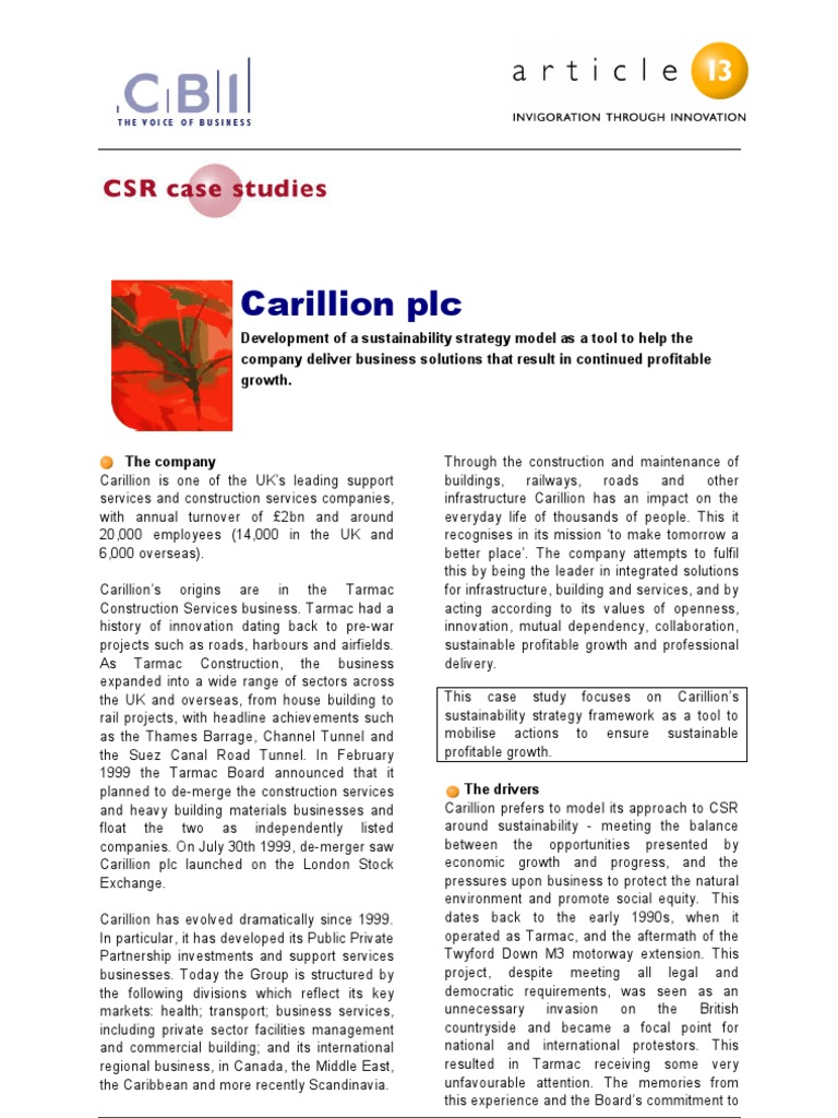 CBI CSR Case Study - Carillion - Nov2004 PDF | PDF | Corporate Social ...