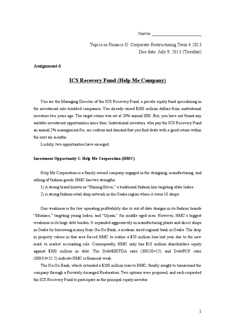 HMC Financial Restructuring Options | PDF | Equity (Finance) | Debt