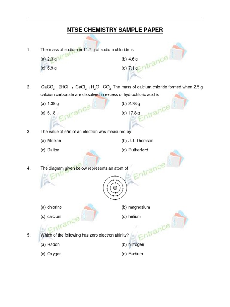 NTSE Sample Paper Che. | Download Free PDF | Chlorine | Chemical Bond